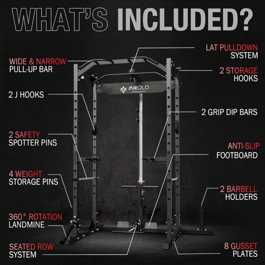 Power Cage, Power Rack With LAT Pulldown, 1200 Pounds Capacity Workout ...