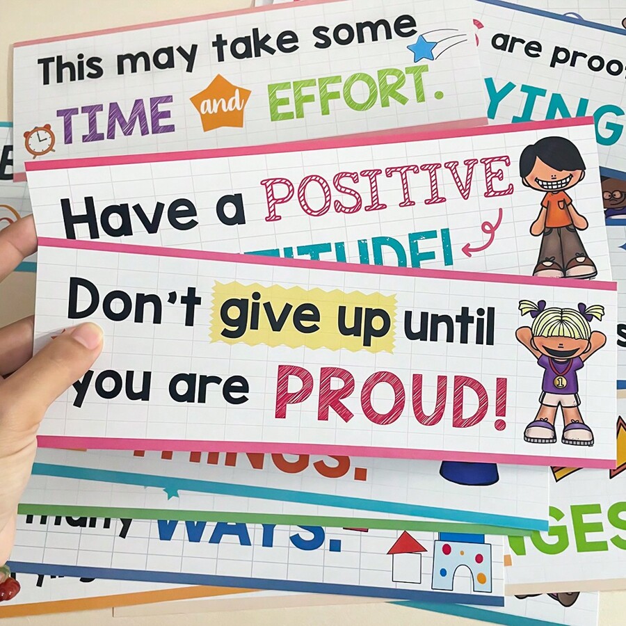 16PCS Classroom Bulletin Board Decor Posters,Children Growth Mindset ...