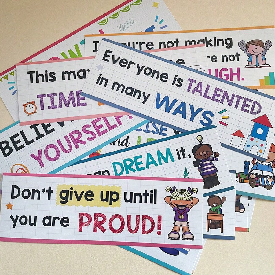 16PCS Classroom Bulletin Board Decor Posters,Children Growth Mindset ...