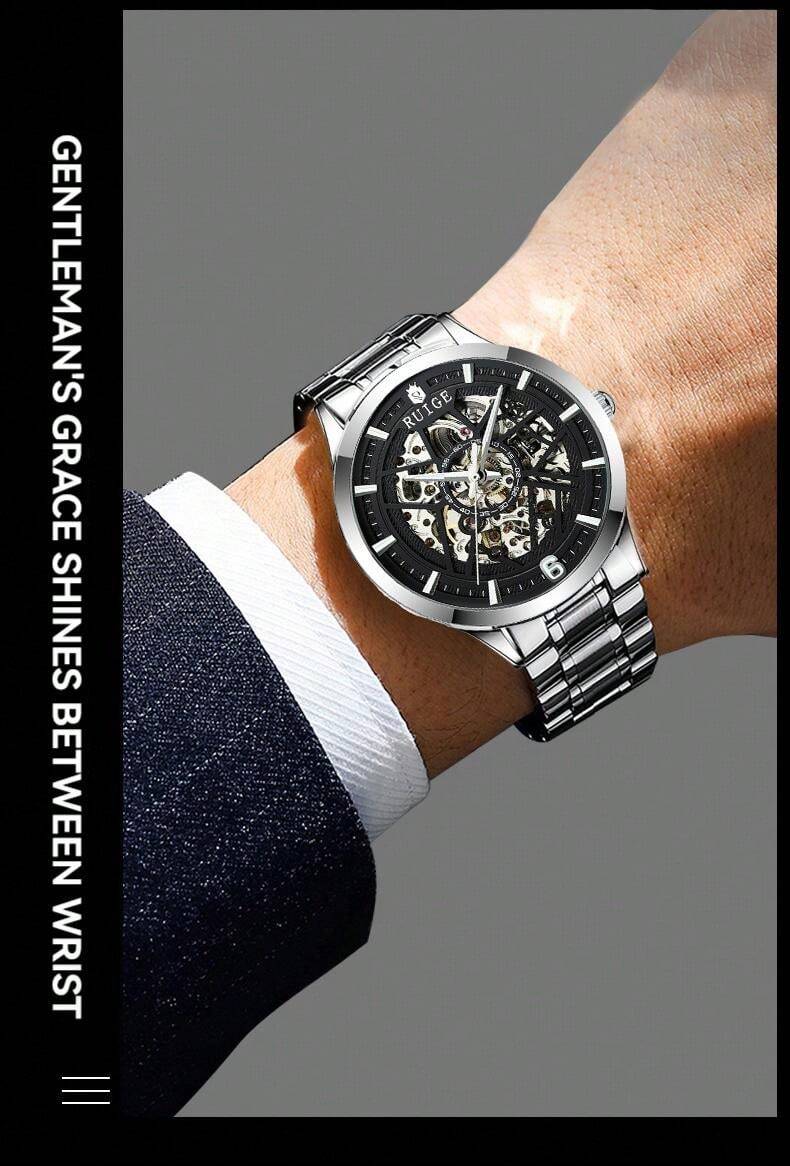 RUIGE RUIGE Men Business Automatic Mechanical Watch, Hollow Dial With ...