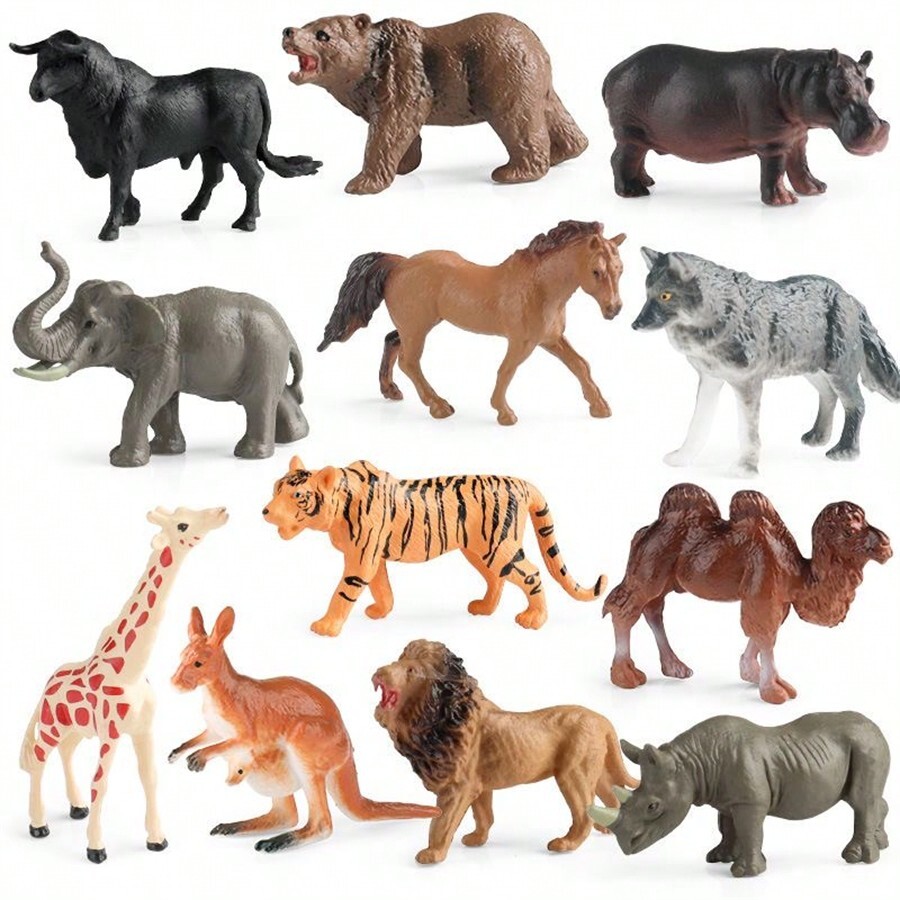 12pcs/Set Realistic Solid PVC Plastic Wild Animal Models Toys Including ...