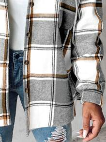 ChicMe Plaid Print Buttoned Hooded Shacket | SHEIN USA