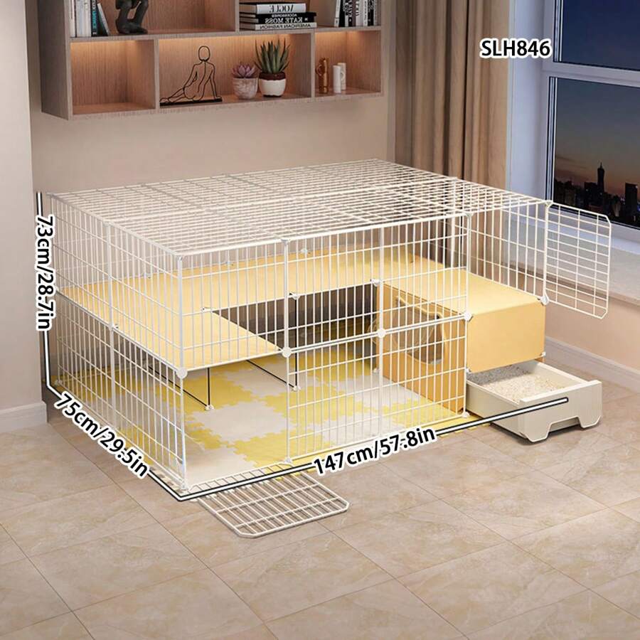 Cat Cage With Litter Box, Indoor Cat House, Kitty Condo With Large Free ...