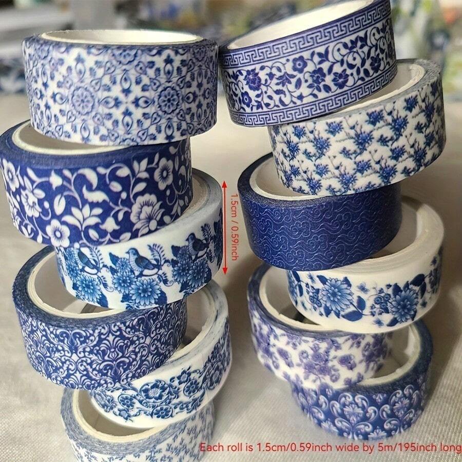 Set di nastri blu e bianchi in stile Chinoiserie, finitura semi-opaca ...