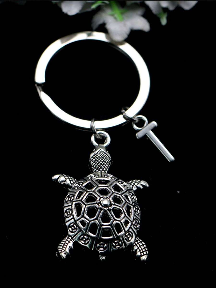 26 Letters Initial Keychain Antique Silver Color Turtle Pendant Key ...