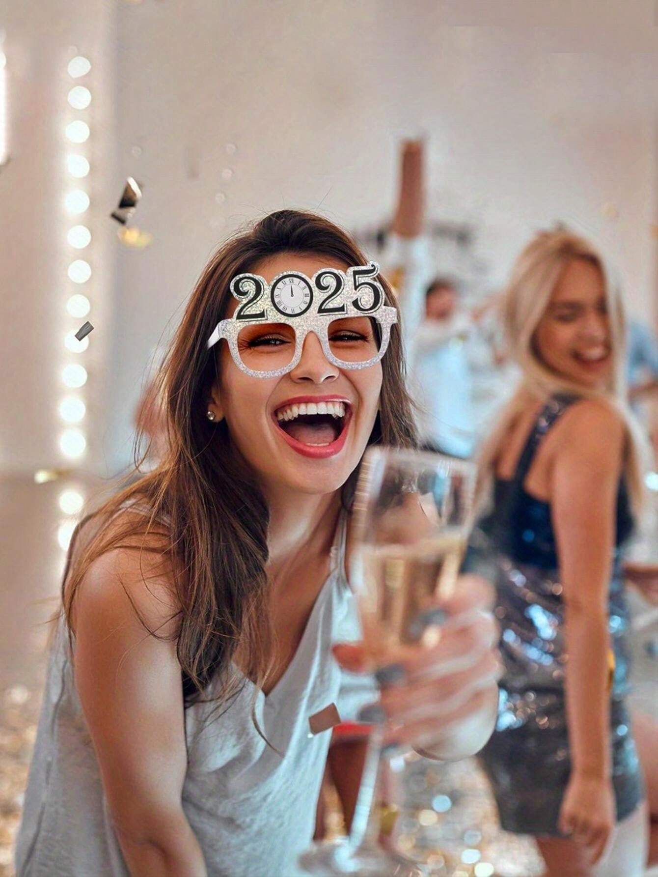 2025 New Year Party Glasses 3 Packs Plastic Glitter Novelty Glasses Props No Feathers