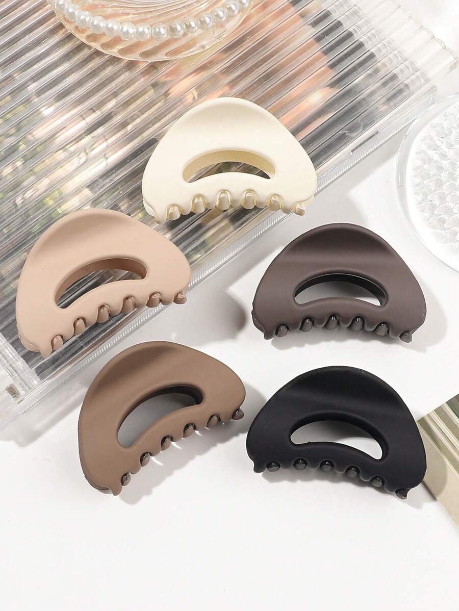 5pcs Set Minimalist Matte Hollow Semi-Circle 4cm Hair Claw, Sweet ...