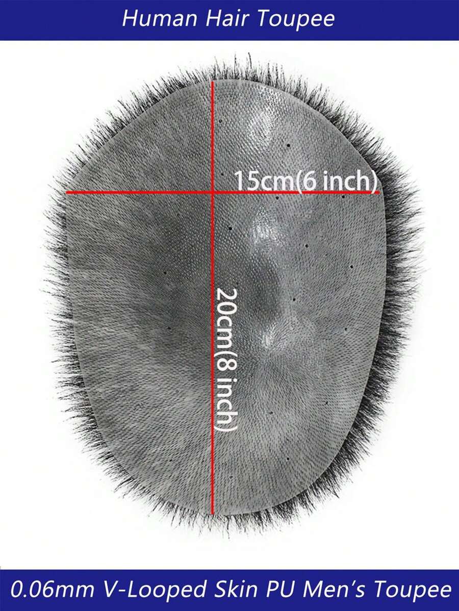 15x20 CM 13x18 CM Full PU Thin Skin Hair System Man Toupee, Knotless V Looped Style, 1cm Buzz ...