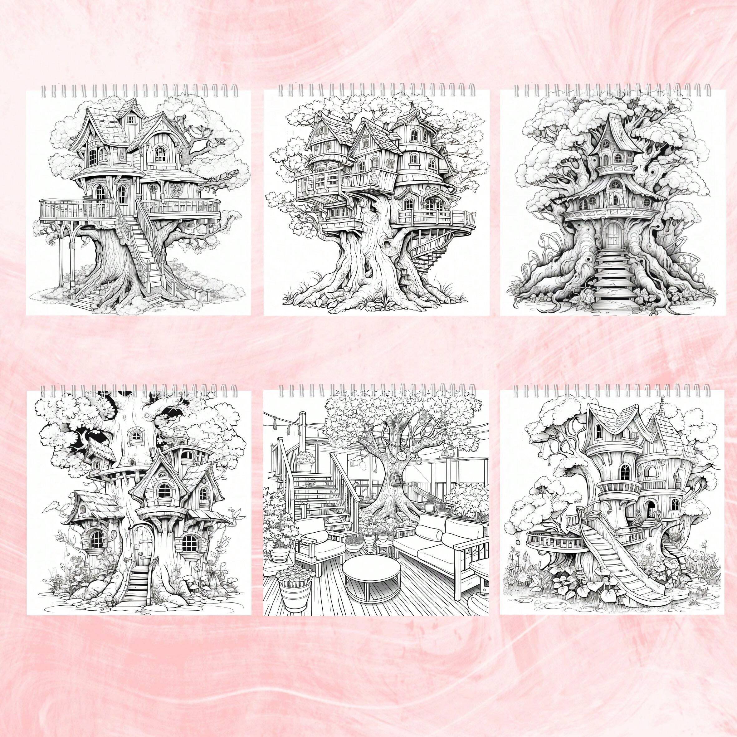 Magic Treehouse Adult Coloring Book, 24 Original Treehouse Castle World ...