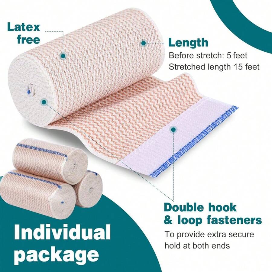 5 Rolls Elastic Bandage Wrap - Double Hook & Loop Fasteners, Reusable ...