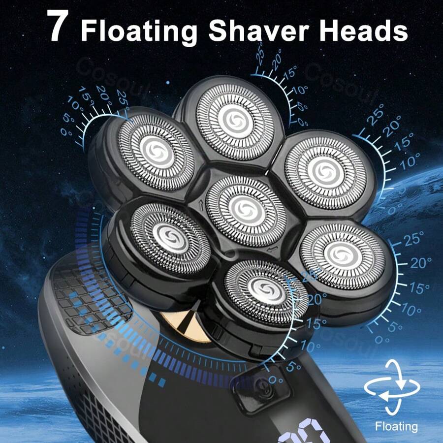 Shaver For Men Electric Shaver 7 Heads Rechargeable LED Display Bald ...
