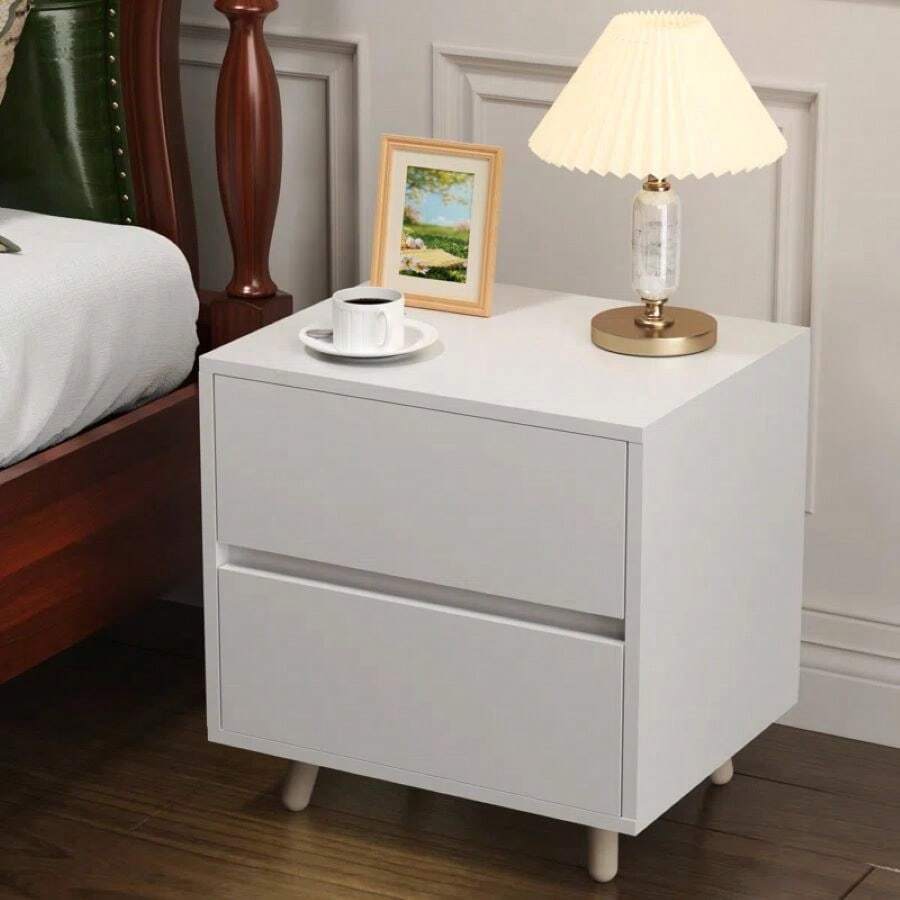 Modern Nightstand, MDF Bedside Table, 2-Tier Storage End Table For ...