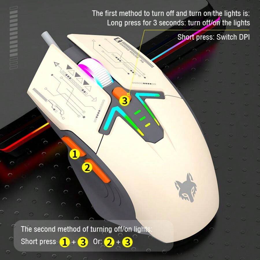 Silver Fox H6 Tricolor Mechanical Gaming Mouse, Wired, Futuristic ...