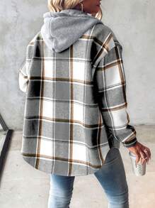 ChicMe Plaid Print Buttoned Hooded Shacket | SHEIN USA