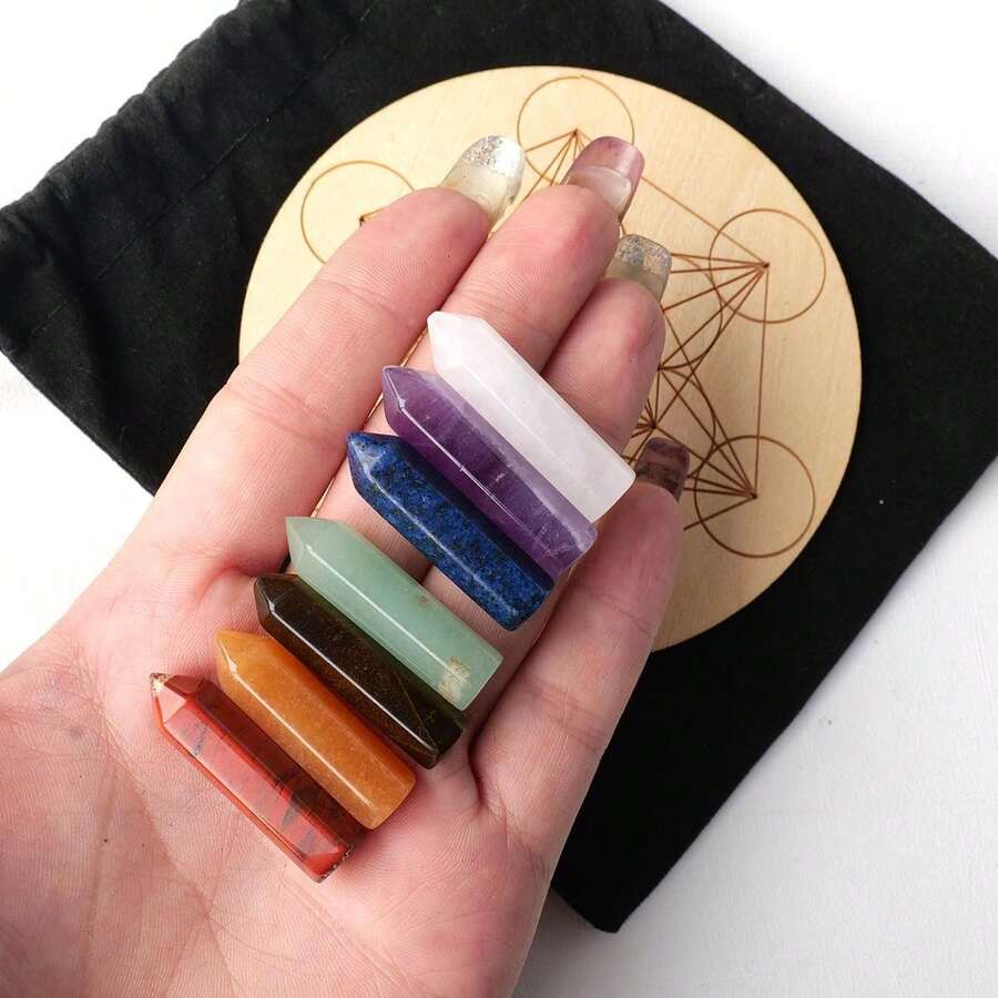 Natural Stone Hexagonal Point Seven Chakra Crystal Column Gift Box ...