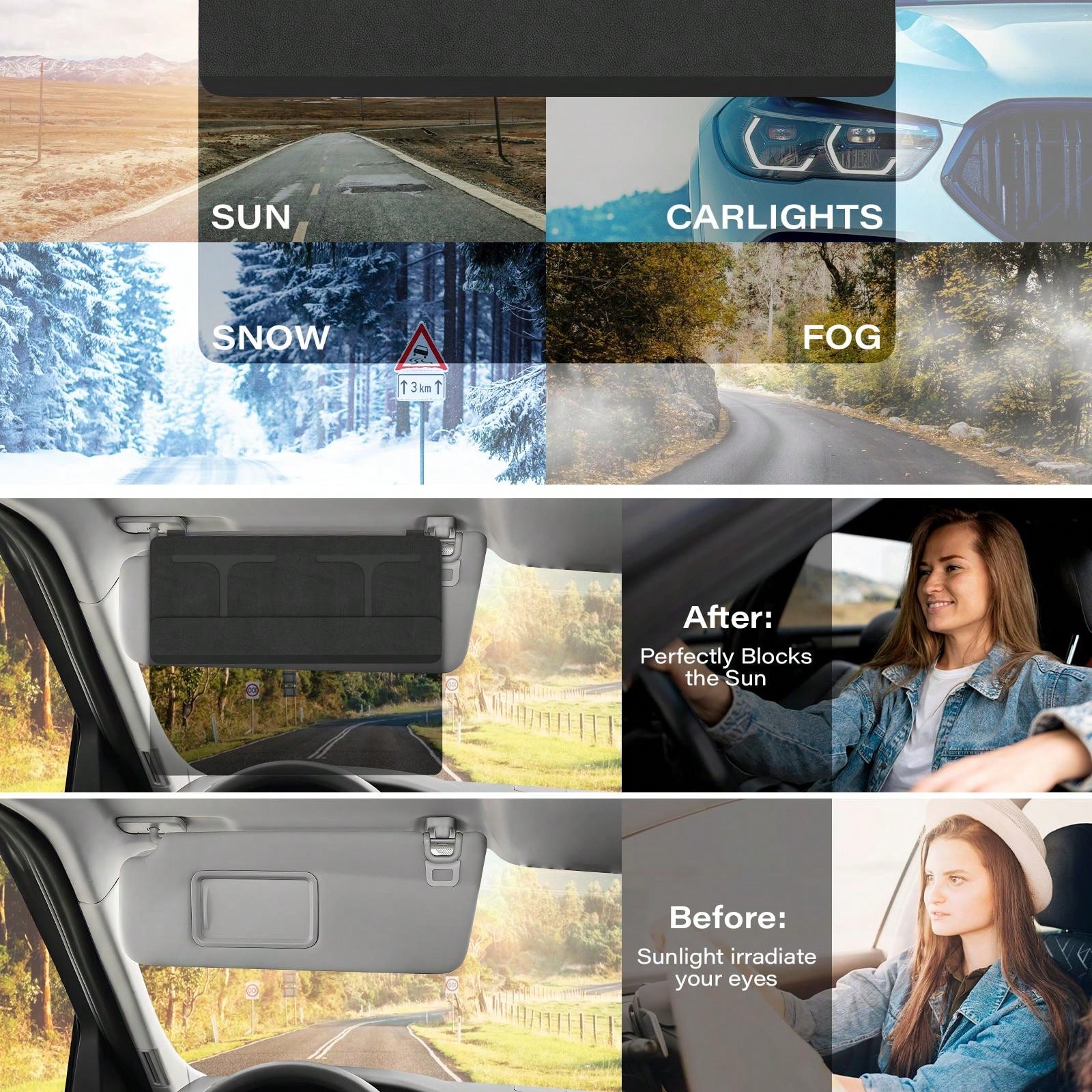 Nzcvuias Visera solar ajustable para coche, parasol de coche para ...