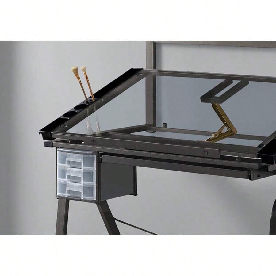 Drafting Table Adjustable Angle Drawing Storage Craft Grey Metal Clear ...