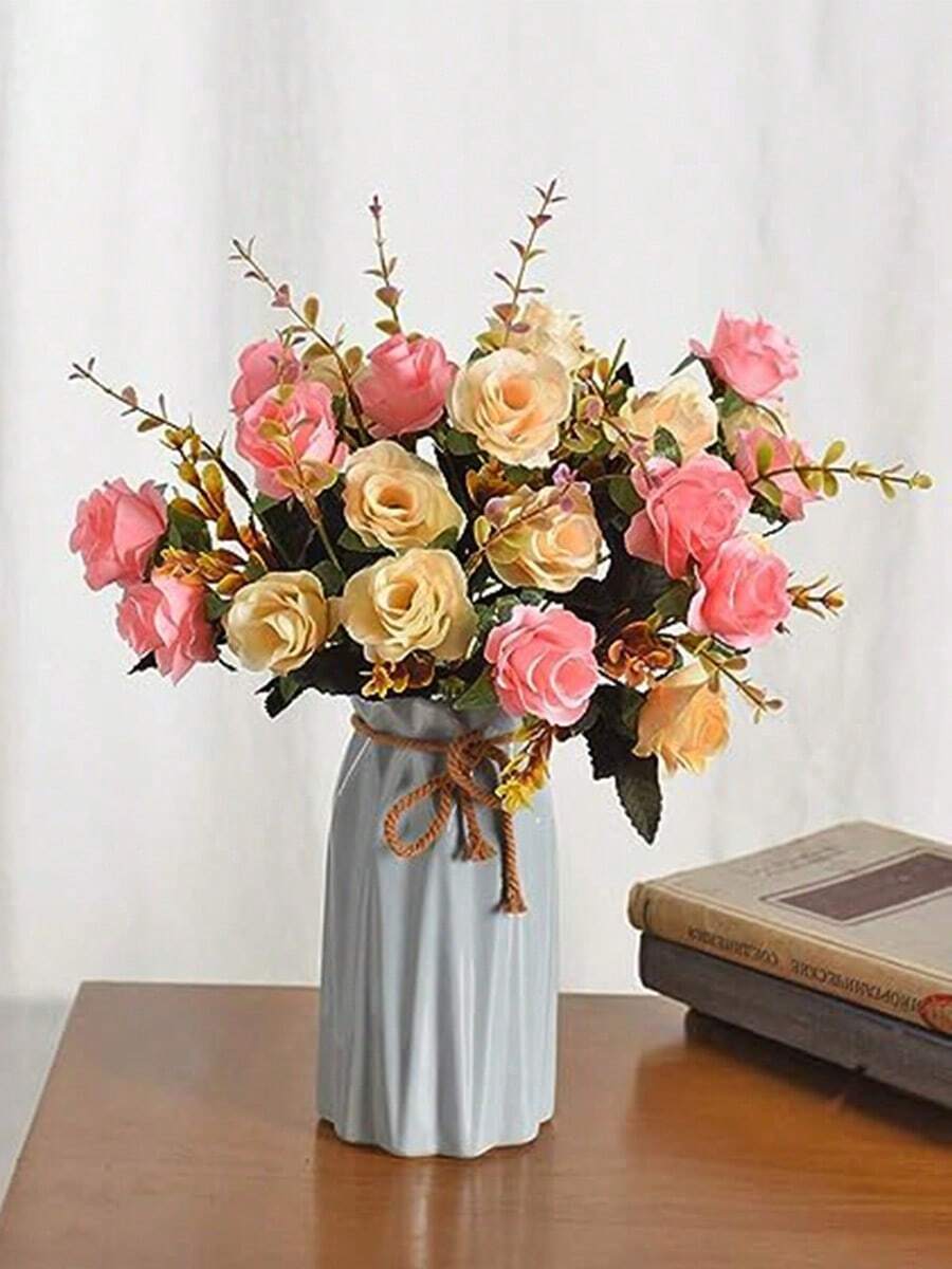 Artificial Flowers 4 Bunches Of Artificial Roses Plastic Silk Flower ...