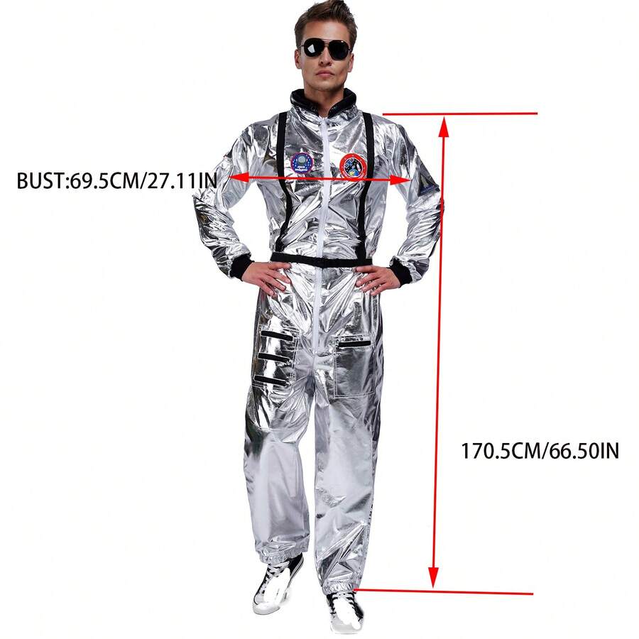Adult Men Astronaut Costume Silver Space Jumpsuit For | SHEIN UK