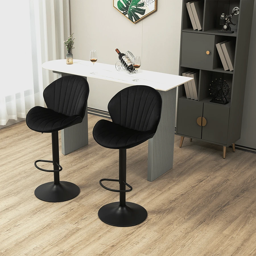 Modern Bar Stools Set Of 4, Velvet Height Adjustable Swivel Barstools ...