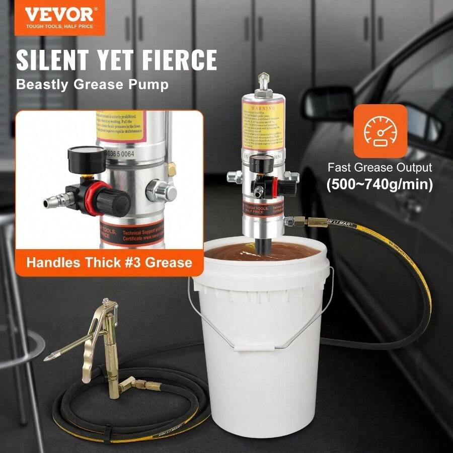 VEVOR Grease Pump 50:1 Pressure Ratio Air Operated Grease Pump With 13 ...