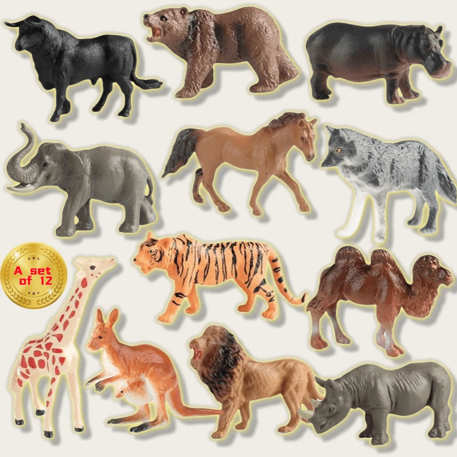12pcs/Set Realistic Solid PVC Plastic Wild Animal Models Toys Including ...
