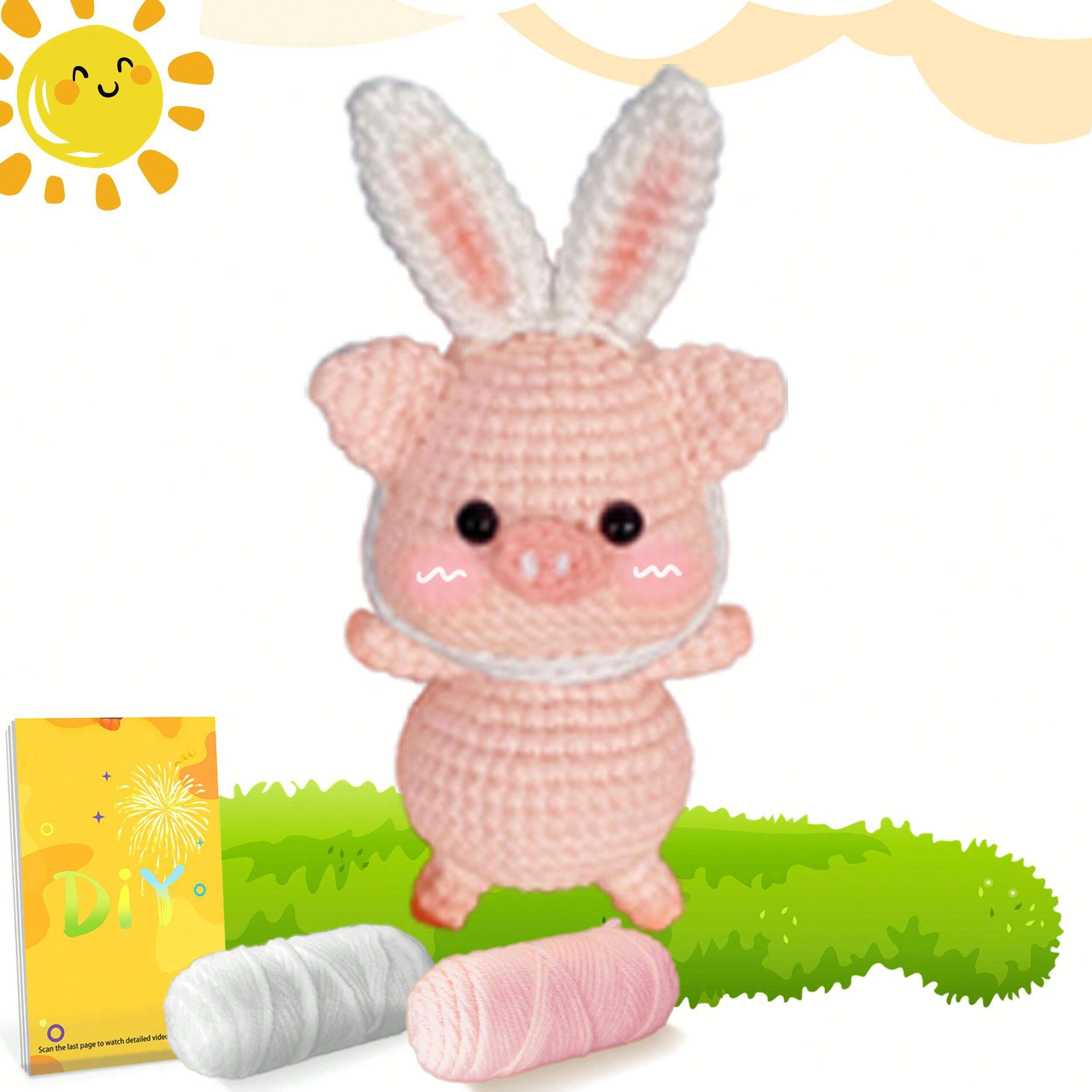 DIY White Rabbit Pig Crochet Kit For Beginners With Step-By-Step Video ...