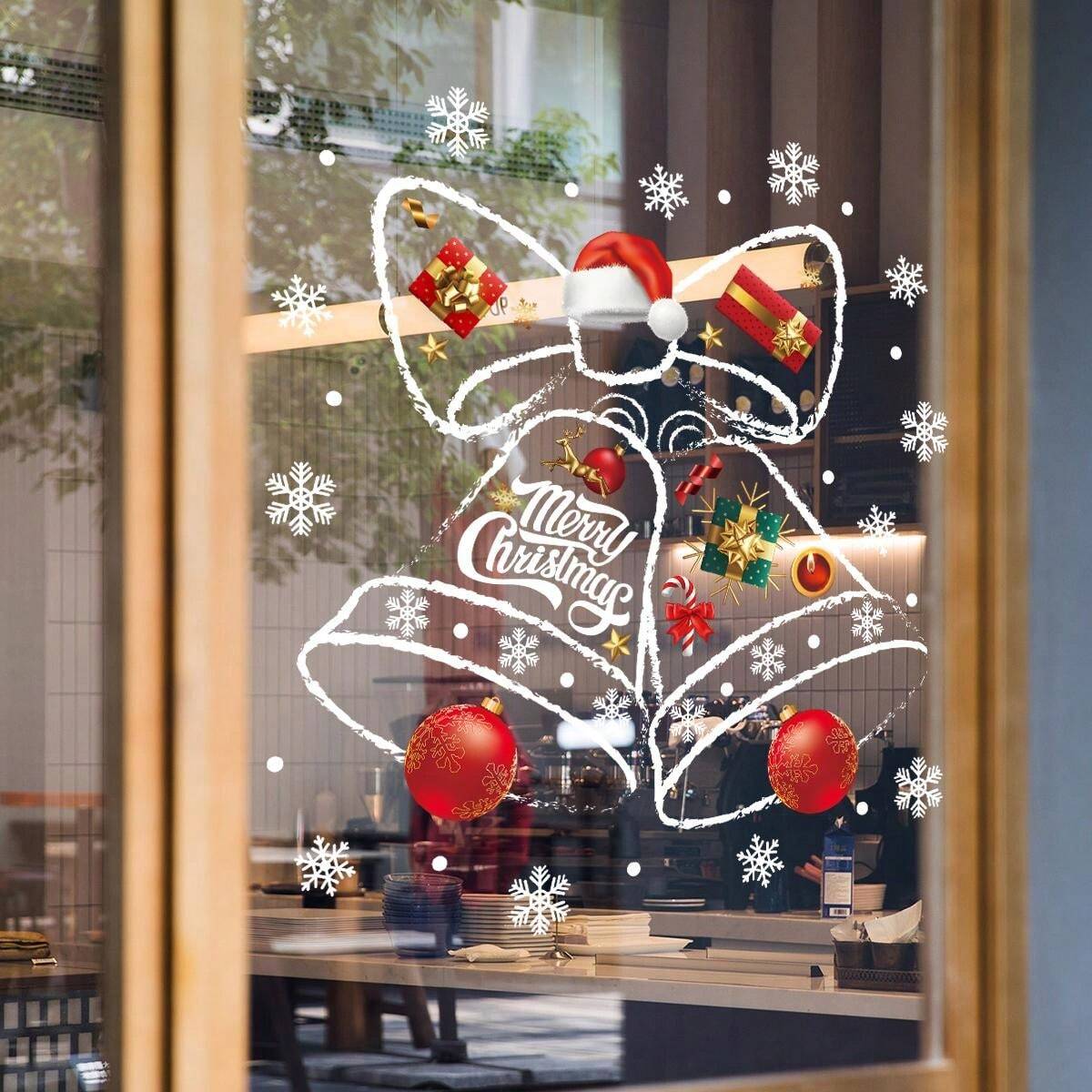 1pc Colorful PVC Static Cling Glass Christmas Sticker, Santa Claus Bell ...