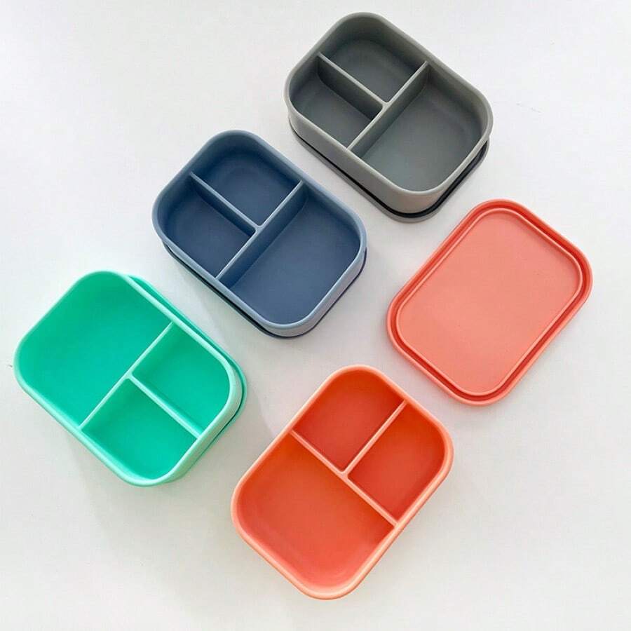 3 Compartment Lunch Box Silicone Bento Box, Microwave Safe Meal Prep ...