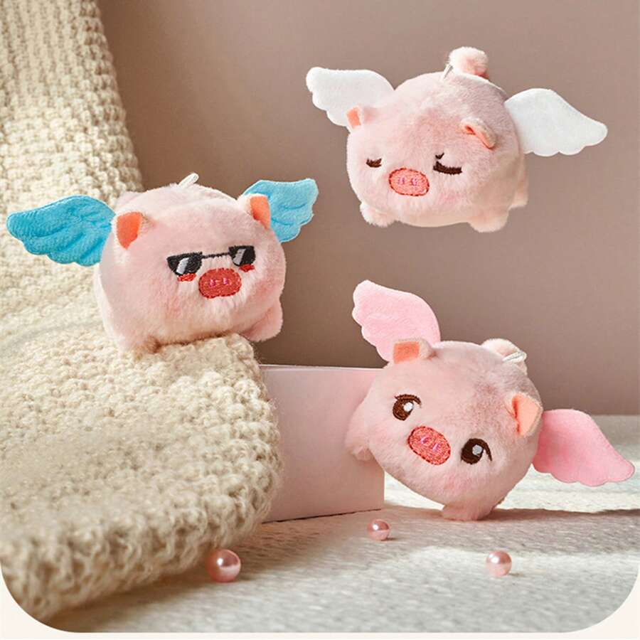 1pc Angel Little Flying Pig Plush Toy Pull Rope Tail Movable Kawaii ...