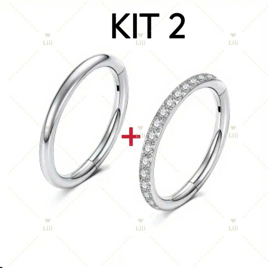 Kit 2 Piercing Argola Click ( lisa + Zircônia ) de Aco inox , Piercing ...