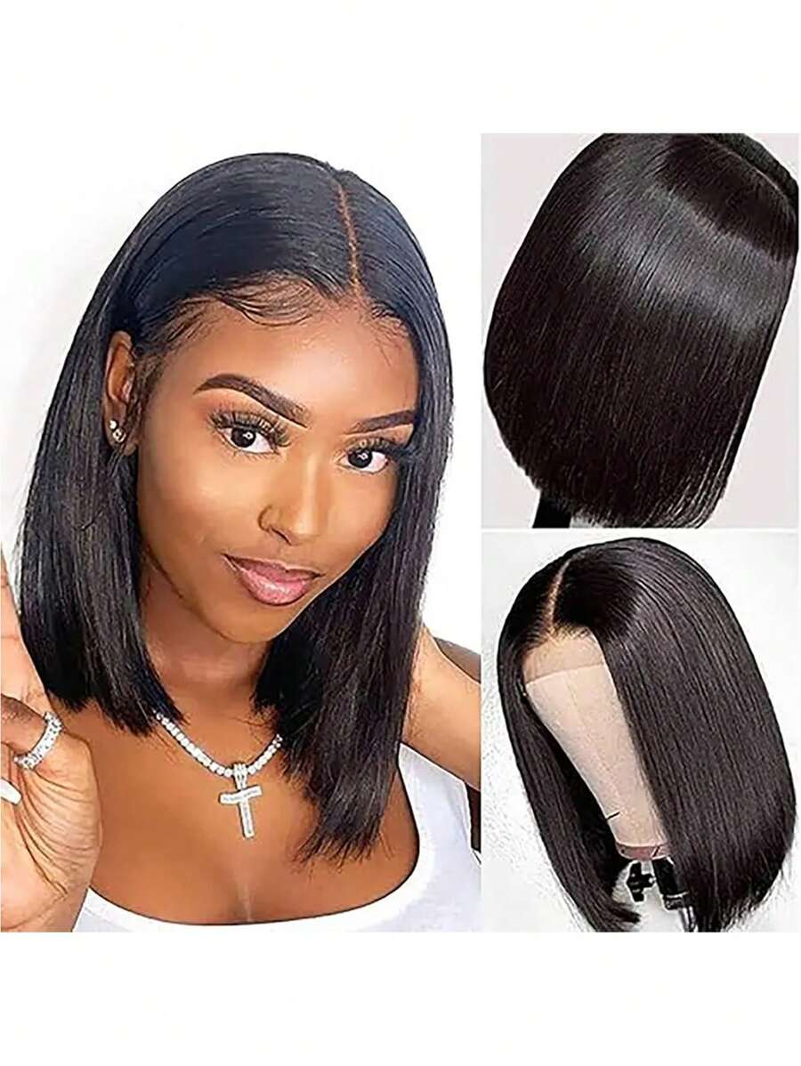 Perruque Bob en cheveux humains 8-16 pouces 13x4 Perruque frontale en dentelle sans colle pré ...