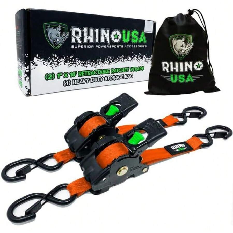 Rhino USA 2" X 10' Retractable Ratchet Straps With Self-Retracting ...