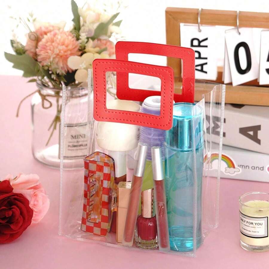5 Pcs Clear Plastic Gift Bags With Handle Reusable Transparent PVC ...