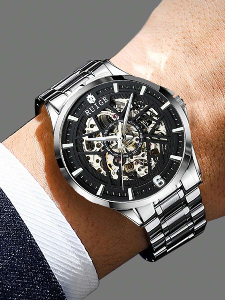 RUIGE RUIGE Men Business Automatic Mechanical Watch, Hollow Dial With ...