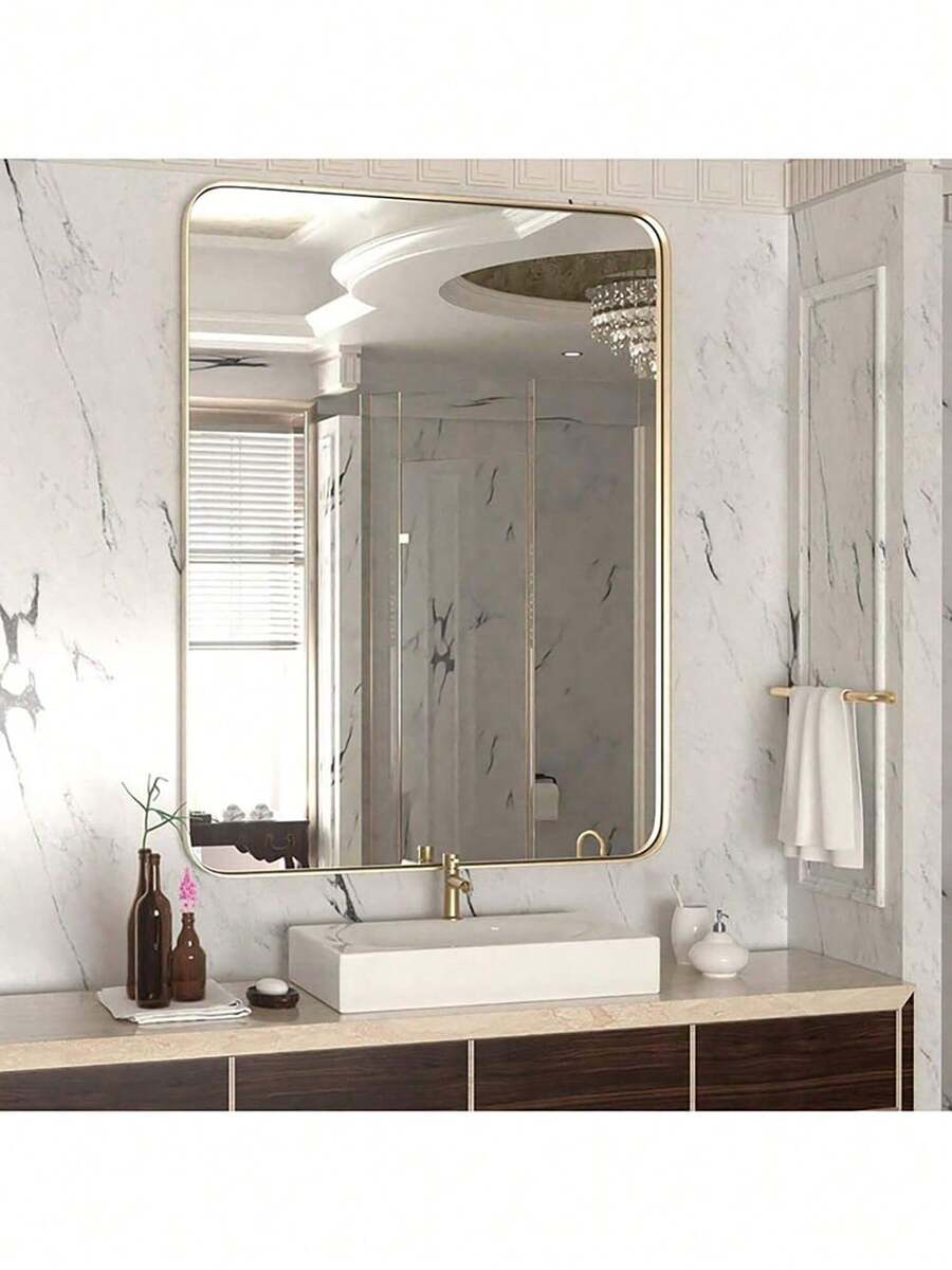Rectangle Metal Frame Bathroom Mirror Vanity Mirror For Wall, High-Definition Glass, Rust ...