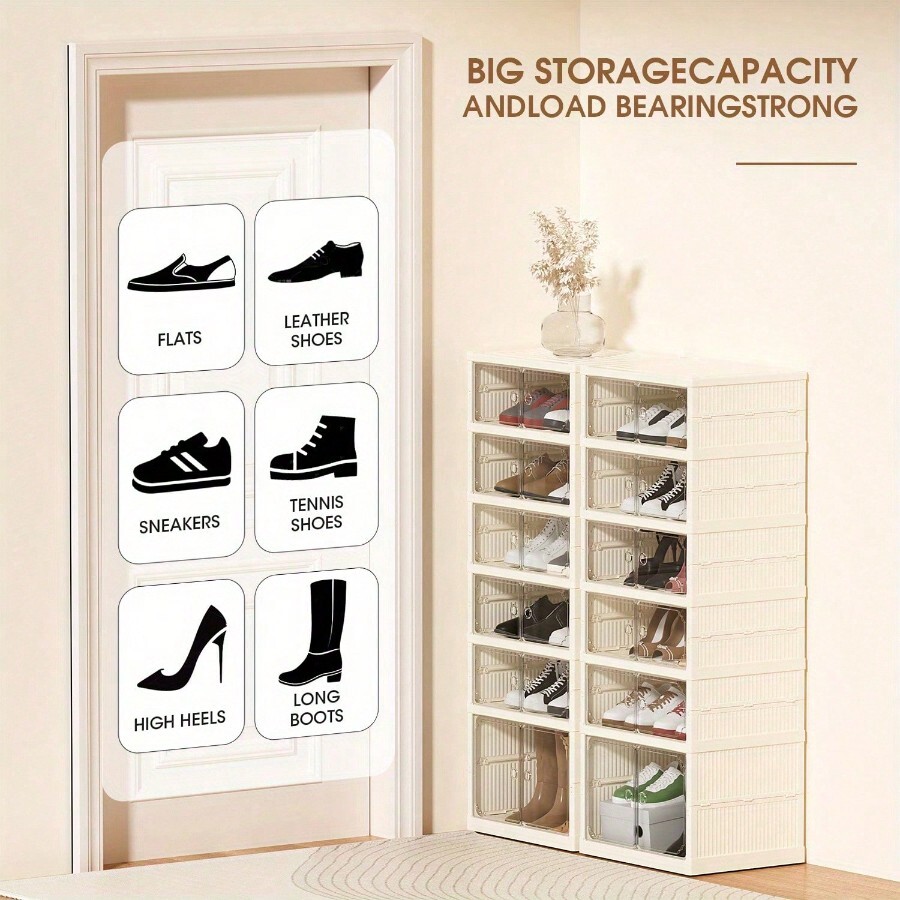 1pc Shoe Rack Home Shoes Organizer With Clear Door Space-Saving Shoe ...