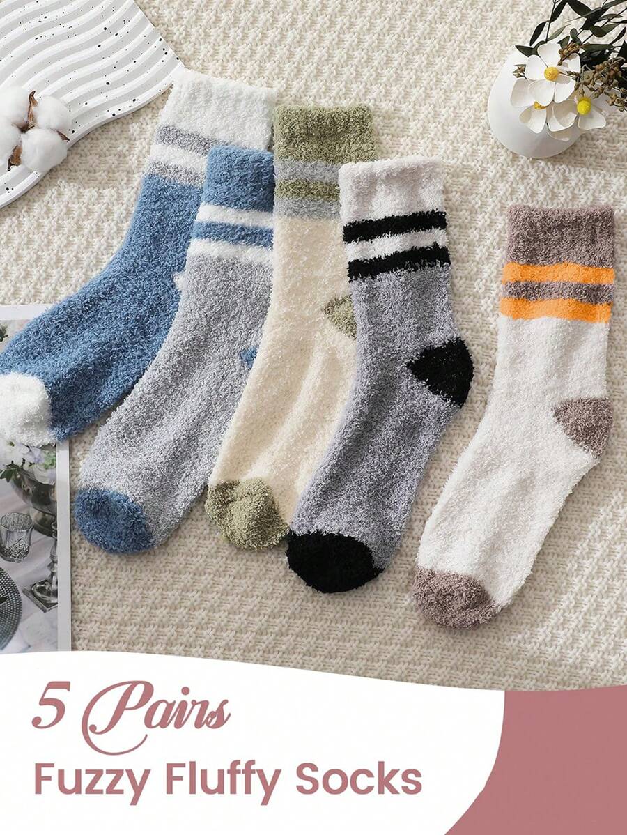Briartw 5 Pairs Fuzzy Socks For Men- Cozy Fluffy Socks, Soft Slipper ...