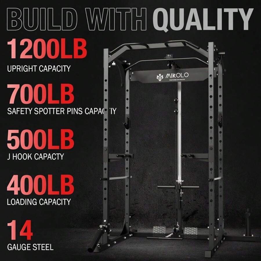 Power Cage, Power Rack With LAT Pulldown, 1200 Pounds Capacity Workout ...