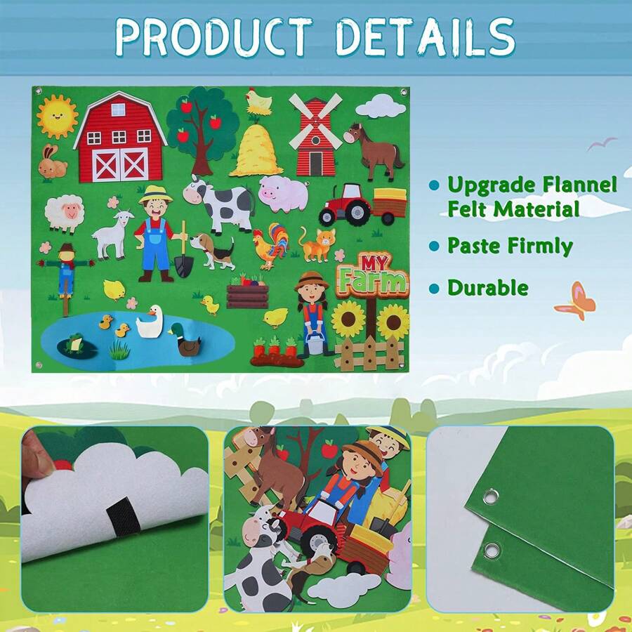 Ensemble de tableau en feutre de ferme, jeu interactif en famille ...