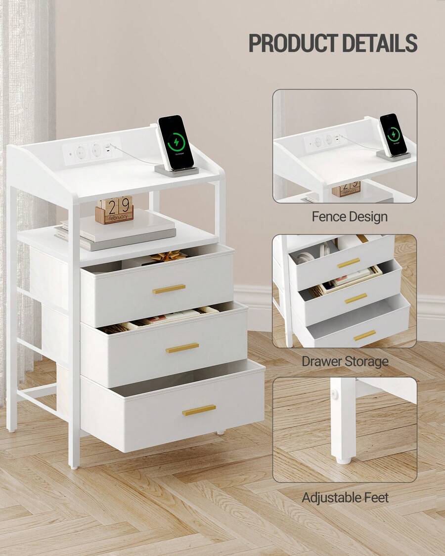 Comodini Set da 2, con Luci LED e Stazione di Ricarica, Tavolino ...