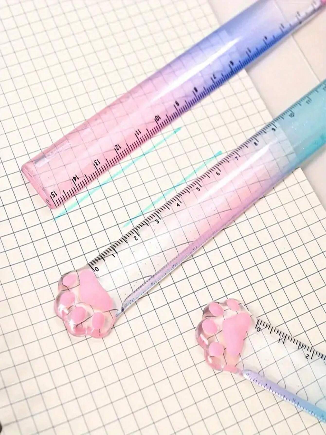 3-Piece Cat Paw Ruler, 5.91-Inch Transparent Drawing Ruler, Gradient ...