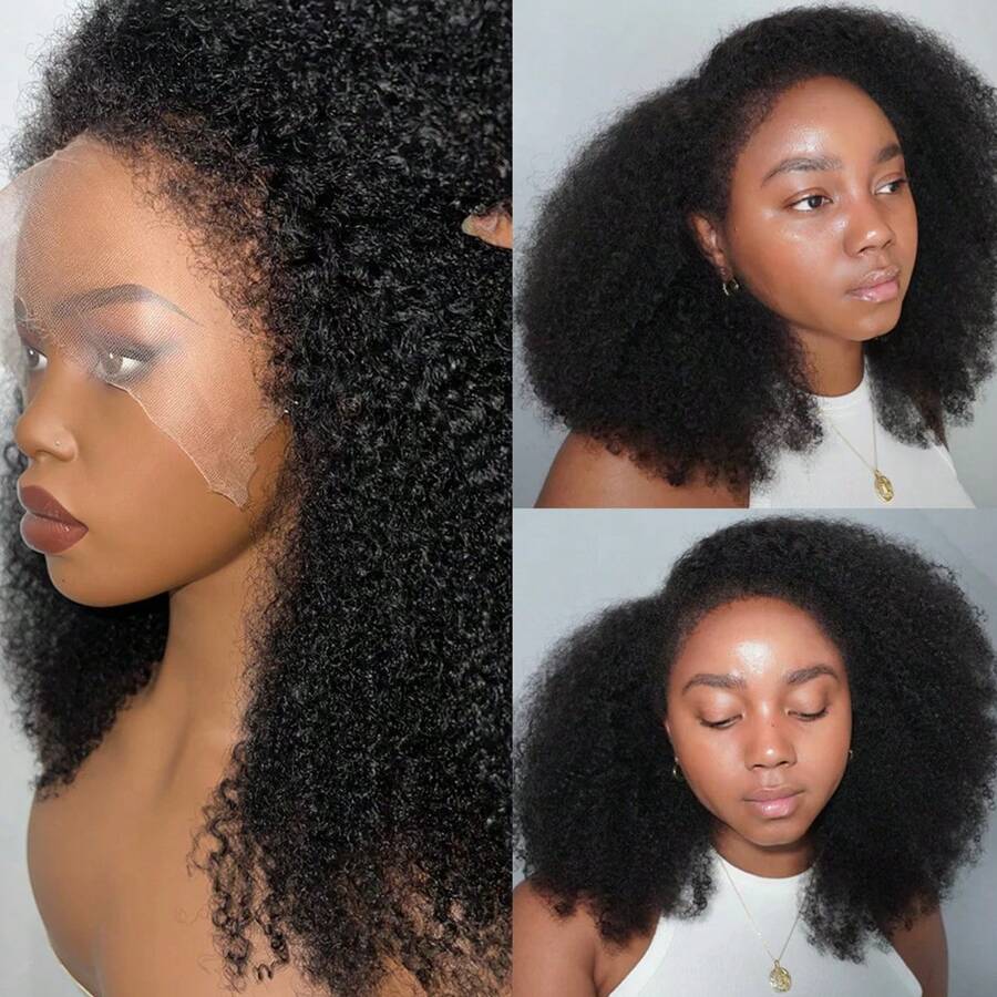 180% Density Afro Kinky Curly Wigs With Kinky Edges Transparent Lace ...
