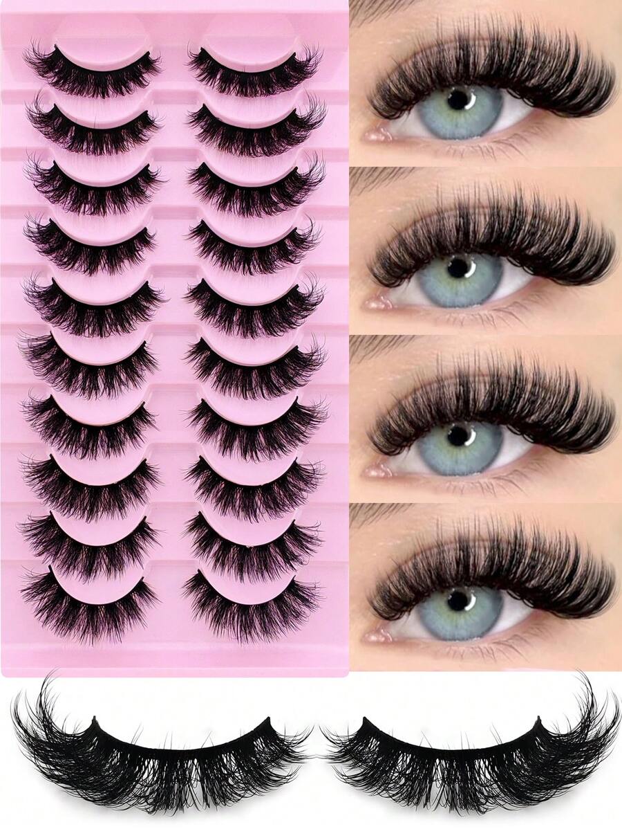 10 Pairs DD Curl Russian Strip Lashes Fluffy Cat Eye Lashes Volume ...