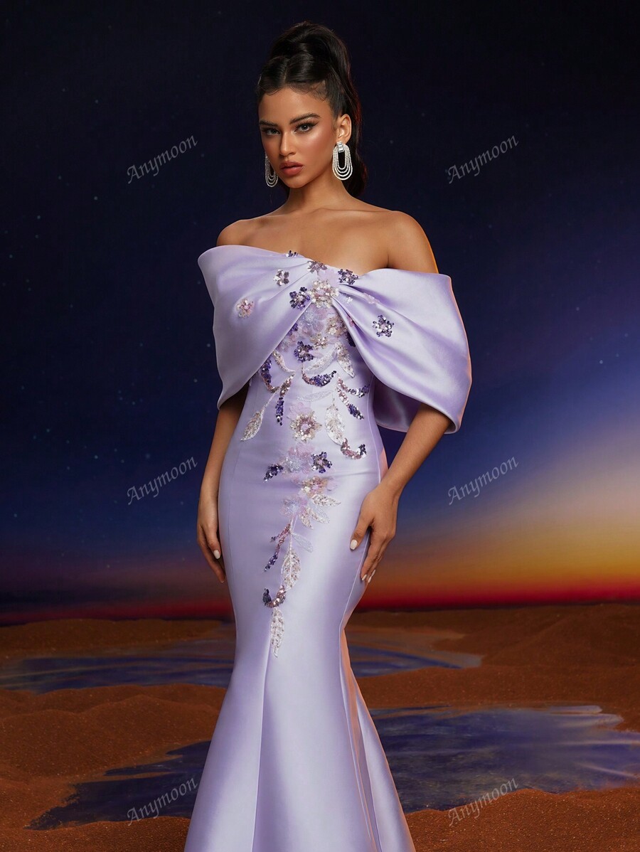 Anymoon Luxury Sequin Floral Off-Shoulder Mermaid Long Evening Dress | SHEIN UK