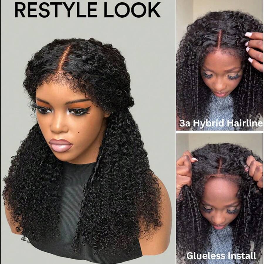 Peluca con línea de cabello híbrida y rizada de 13x4 con encaje sin ...