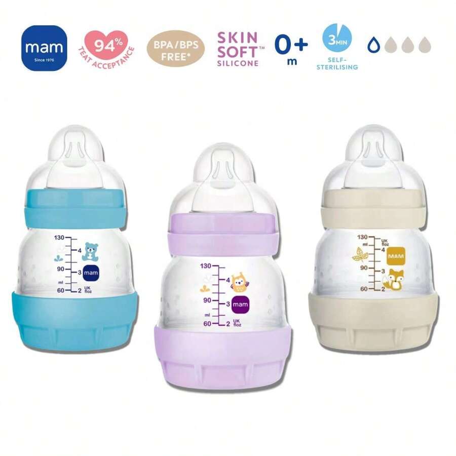 MAM Original Easy Start 130ml Bottle 0+ Months Anti-Colic Self-Sterilizable Super Slow Flow ...