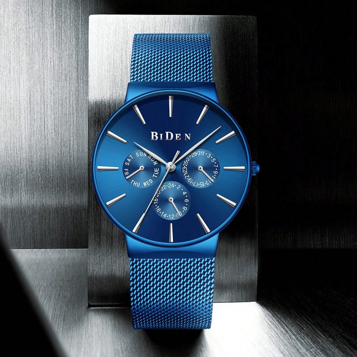 BIDEN BIDEN Men's Watch Stainless Steel Mesh Belt 30M Waterproof Bar Scale Quartz Men's Clock ...