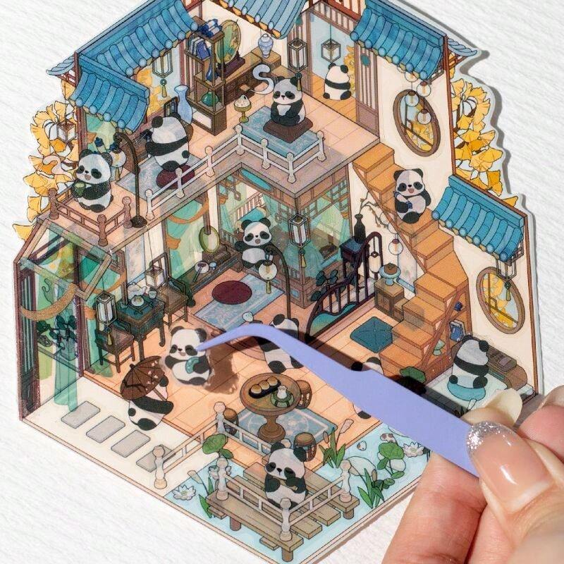 Twilight Panda 3D Sticker For Miniature Landscape Modeling, No-Cut 3D ...