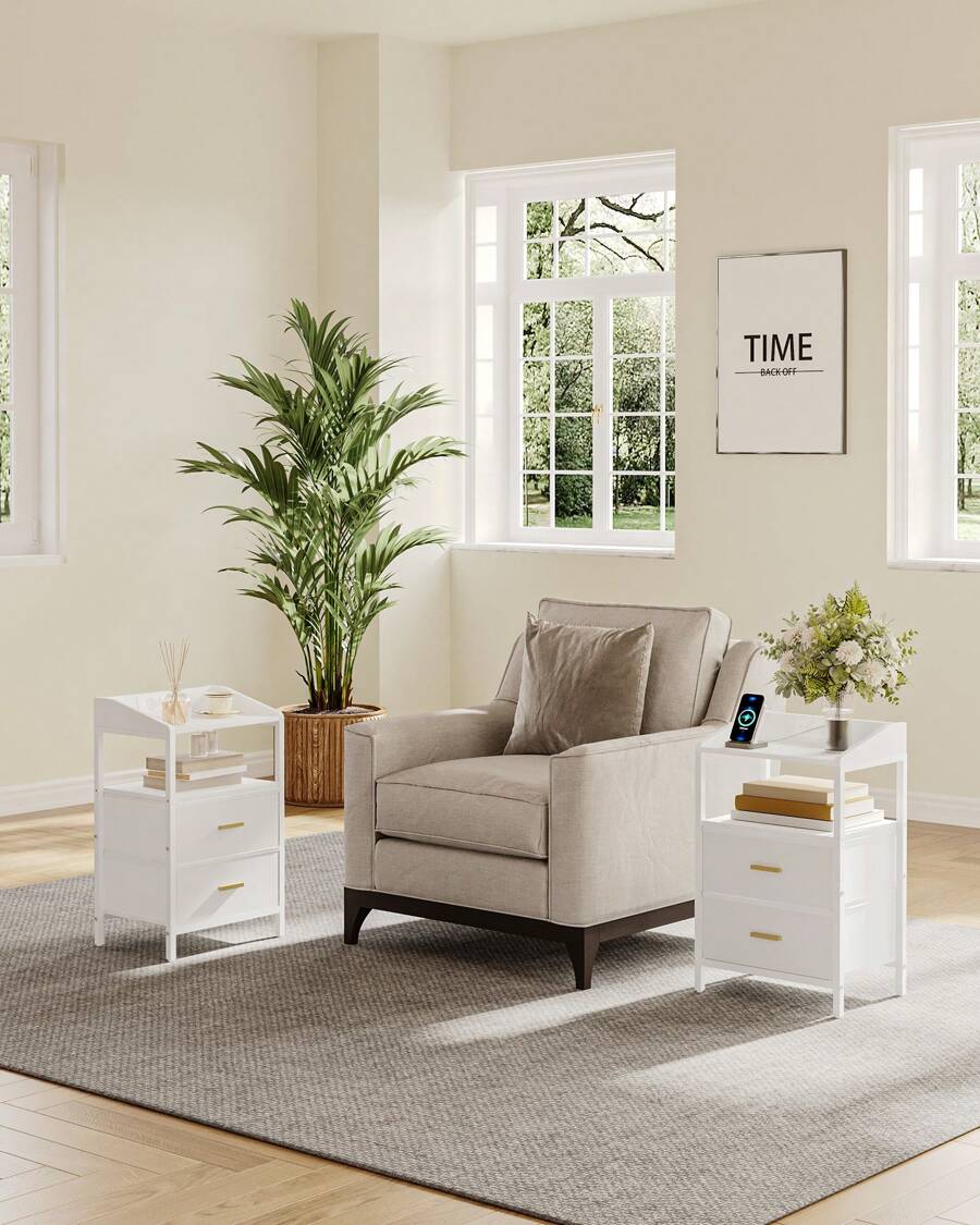 Hzuaneri Comodini con Luci LED e Stazione di Ricarica, Tavolino Moderno ...